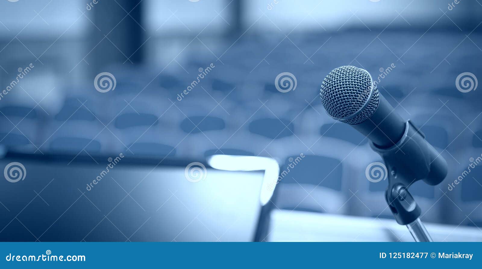 Rostrum with Microphone and Computer in Conference Room Stock Image ...