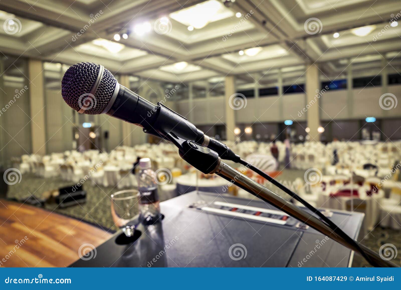 Rostrum with Microphone in Conference Hall Stock Image - Image of ...