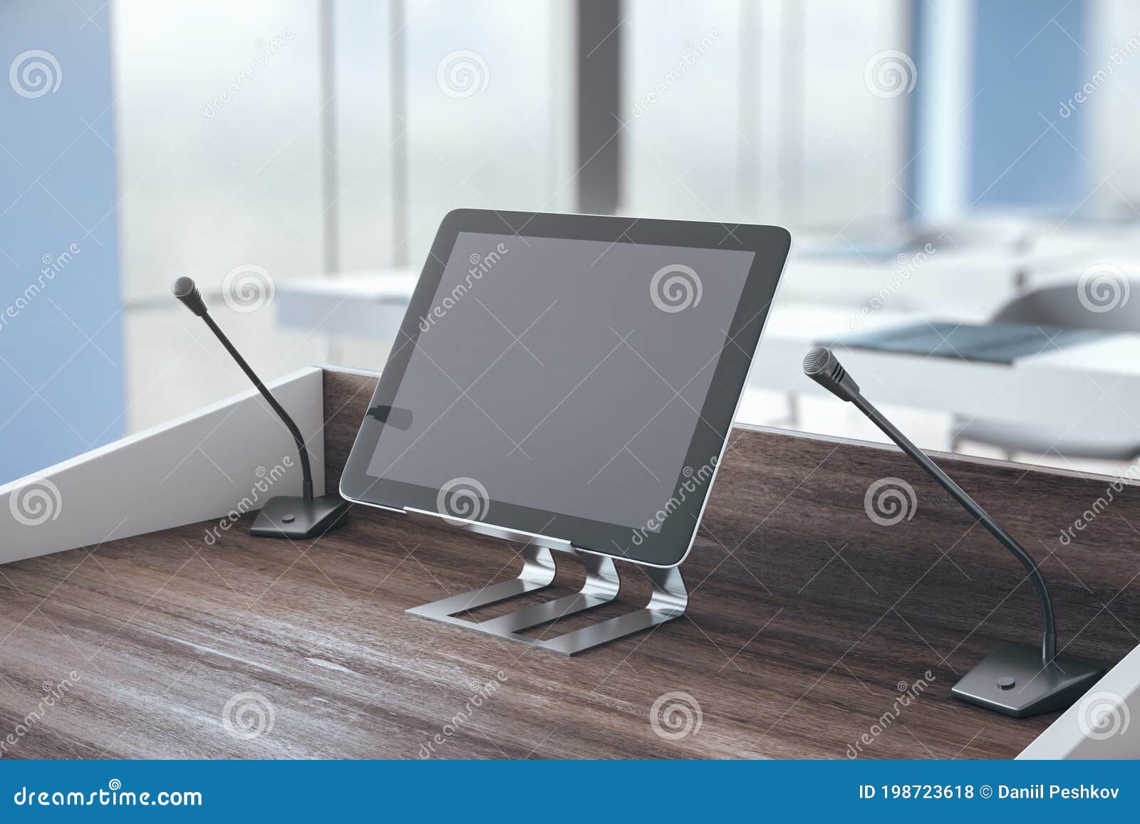 Rostrum with Tablet and Microphone Stock Illustration - Illustration of ...
