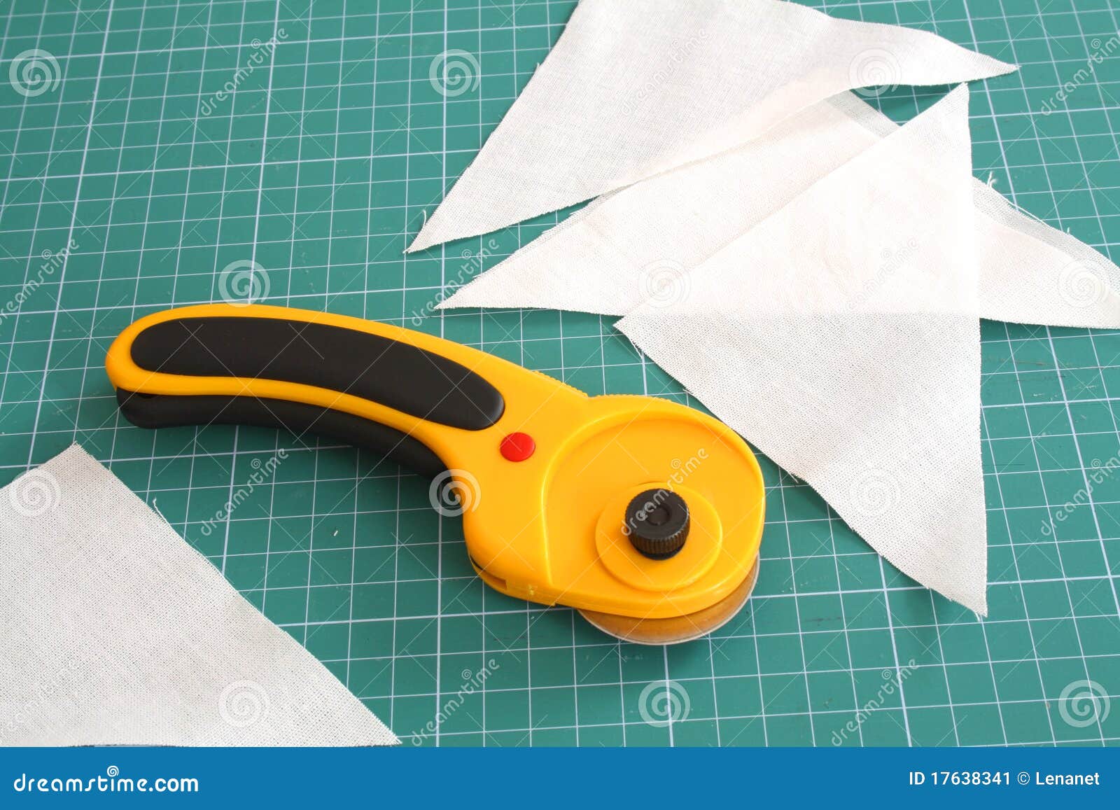 Rotary Cutter, Ruler, Bright Square Pieces Of Fabric, Stacks Of Bright ...