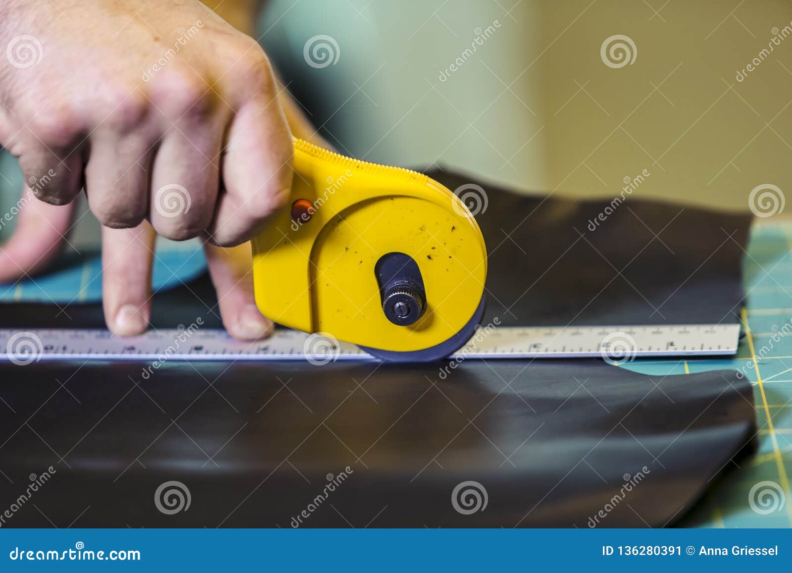 Bright Yellow Rotary Leather Cutter Stock Image - Image of leather ...
