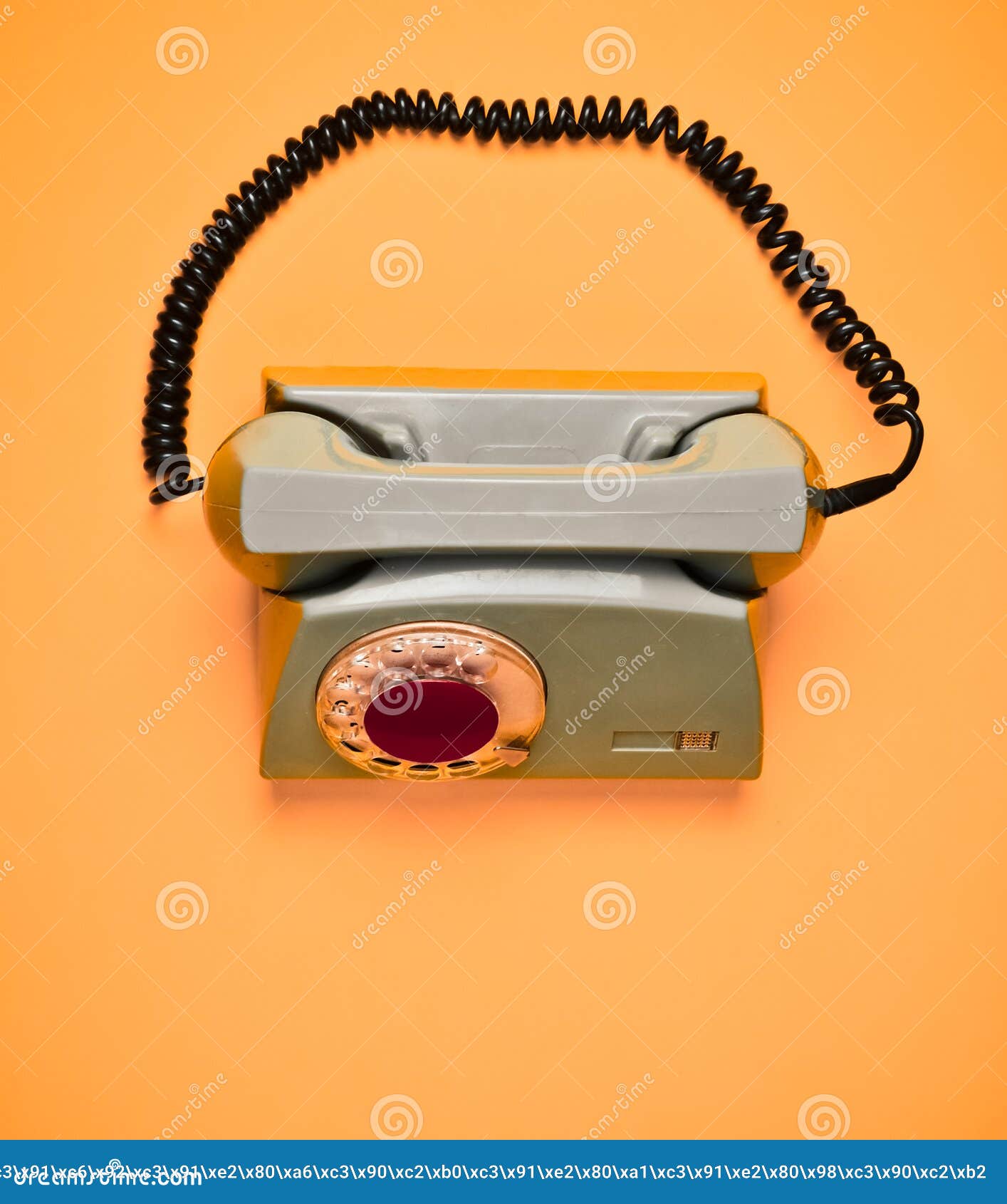 A Rotary Retro Phone on a Yellow Background. Top View Stock Photo ...