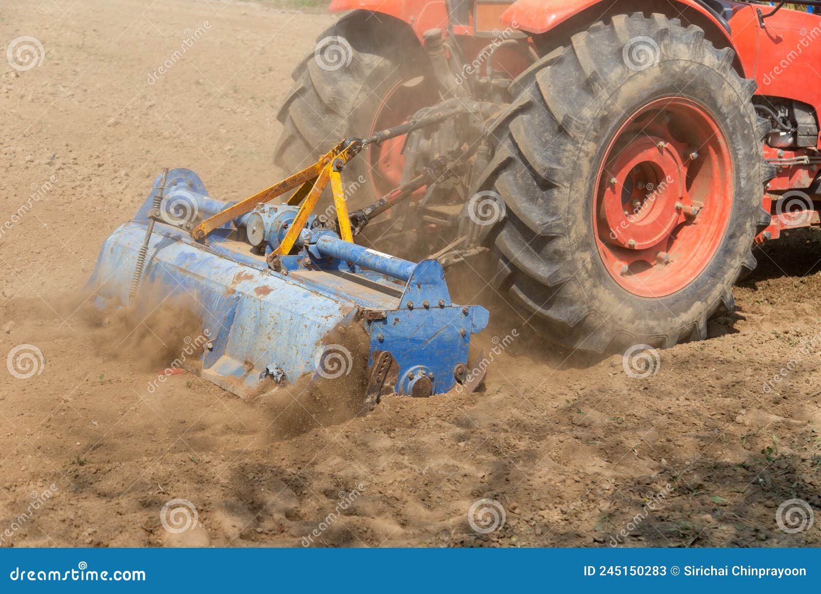 Rotary tiller tractor stock image. Image of plow, field - 245150283