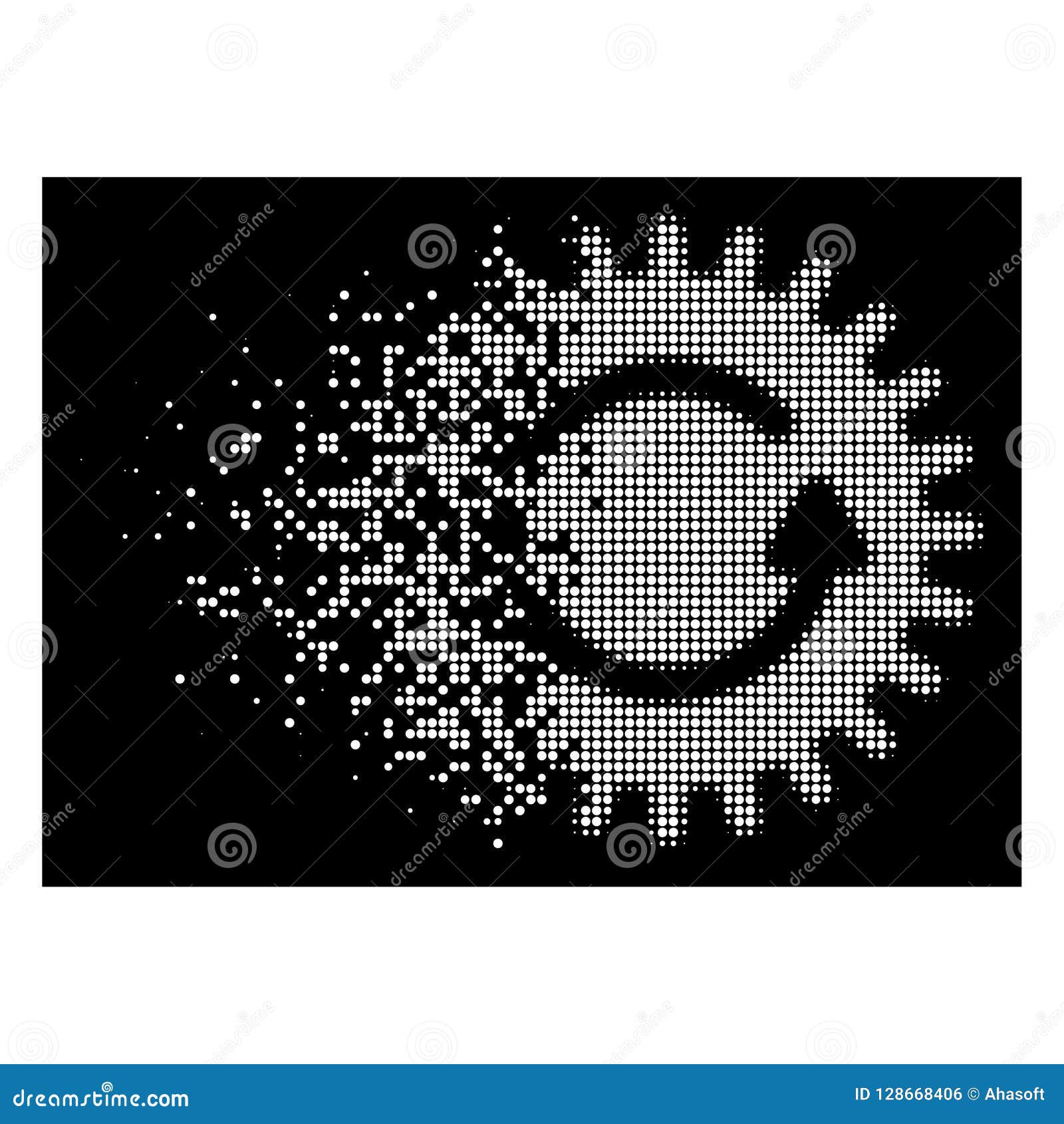 Bright Destructed Pixelated Halftone Rotate Cog Icon Stock Vector ...