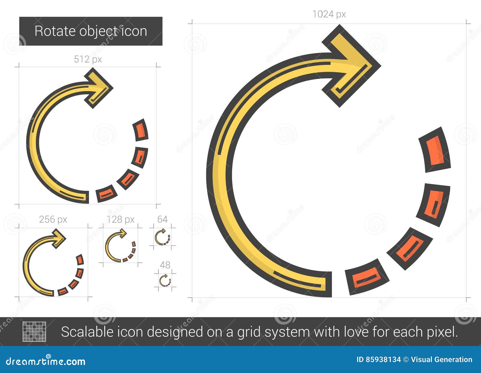 Rotate object line icon. stock vector. Illustration of button - 85938134