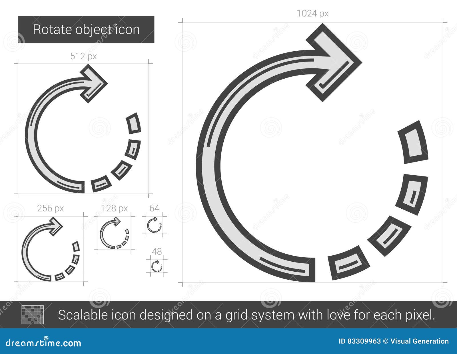 Rotate object line icon. stock vector. Illustration of linear - 83309963