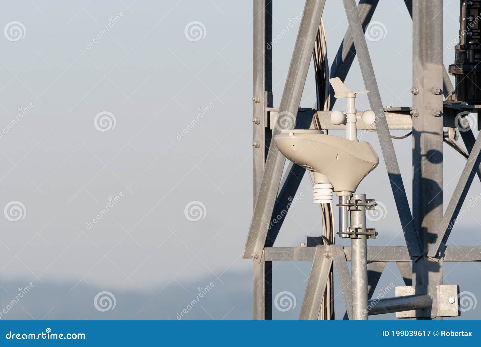 Rotating Anemometer Measuring Wind Speed Mounted on Steel Tower Stock ... Rotating Anemometer Measuring Wind Speed Mounted on Steel Tower Stock ...