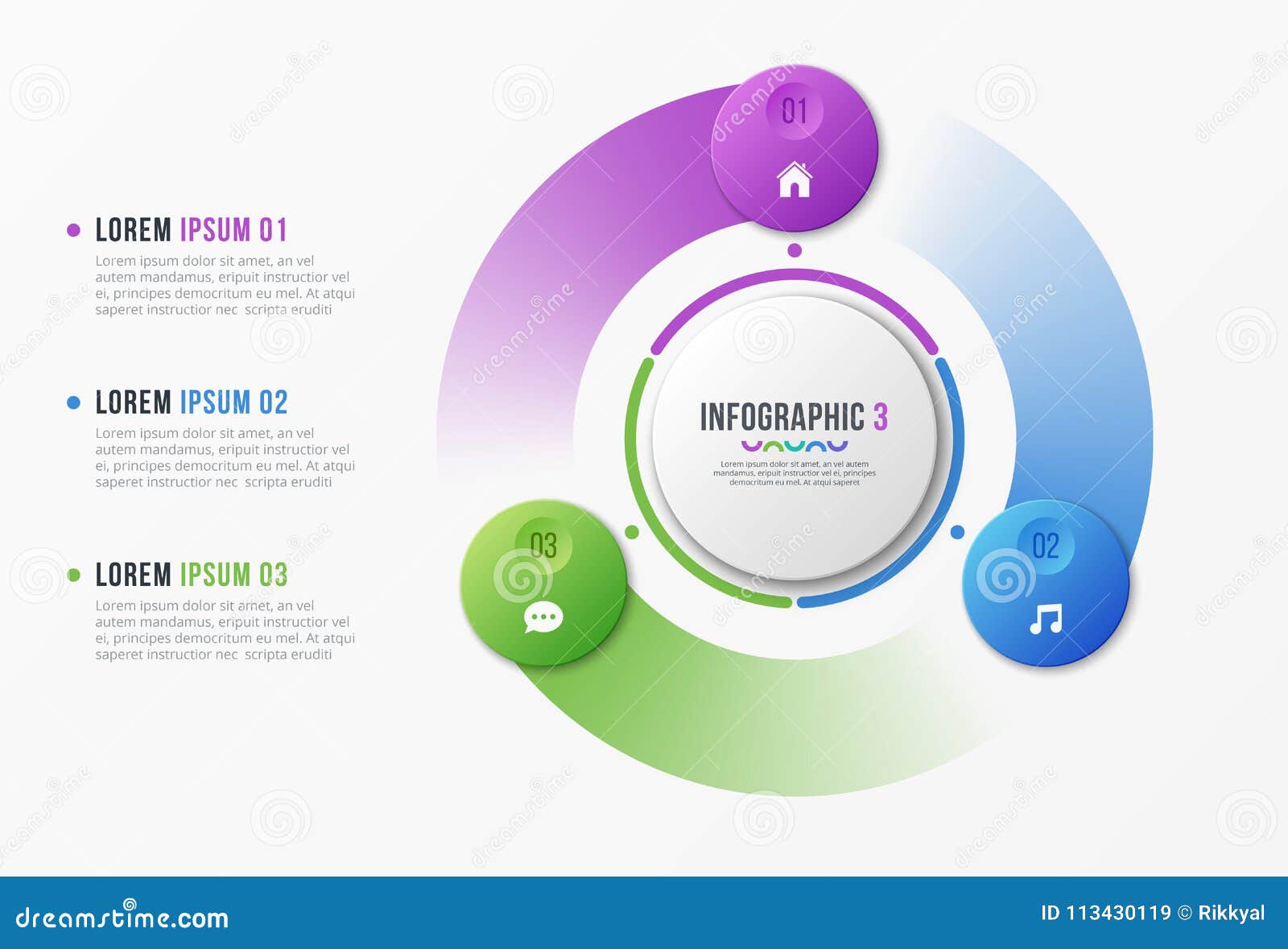 Rotating Circle Chart Template with 3 Options. Vector Design for Stock ...