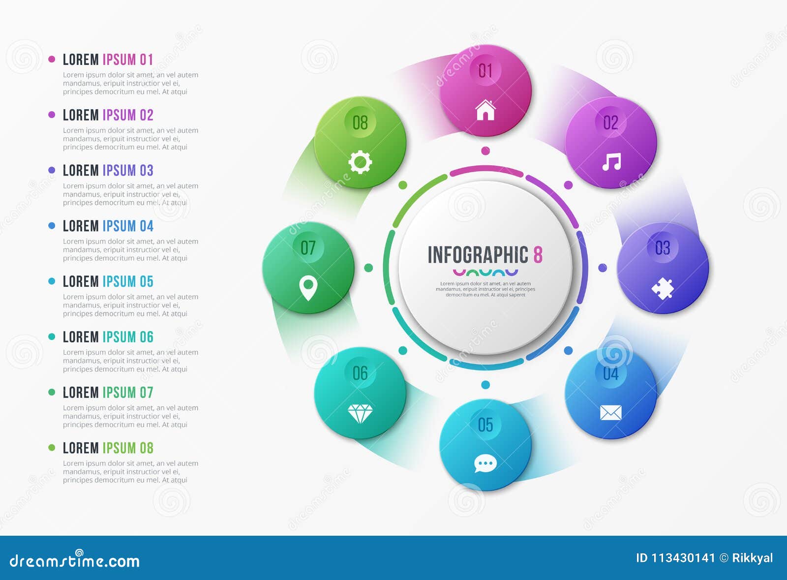 Rotating Circle Chart Template with 8 Options. Vector Design for Stock ...