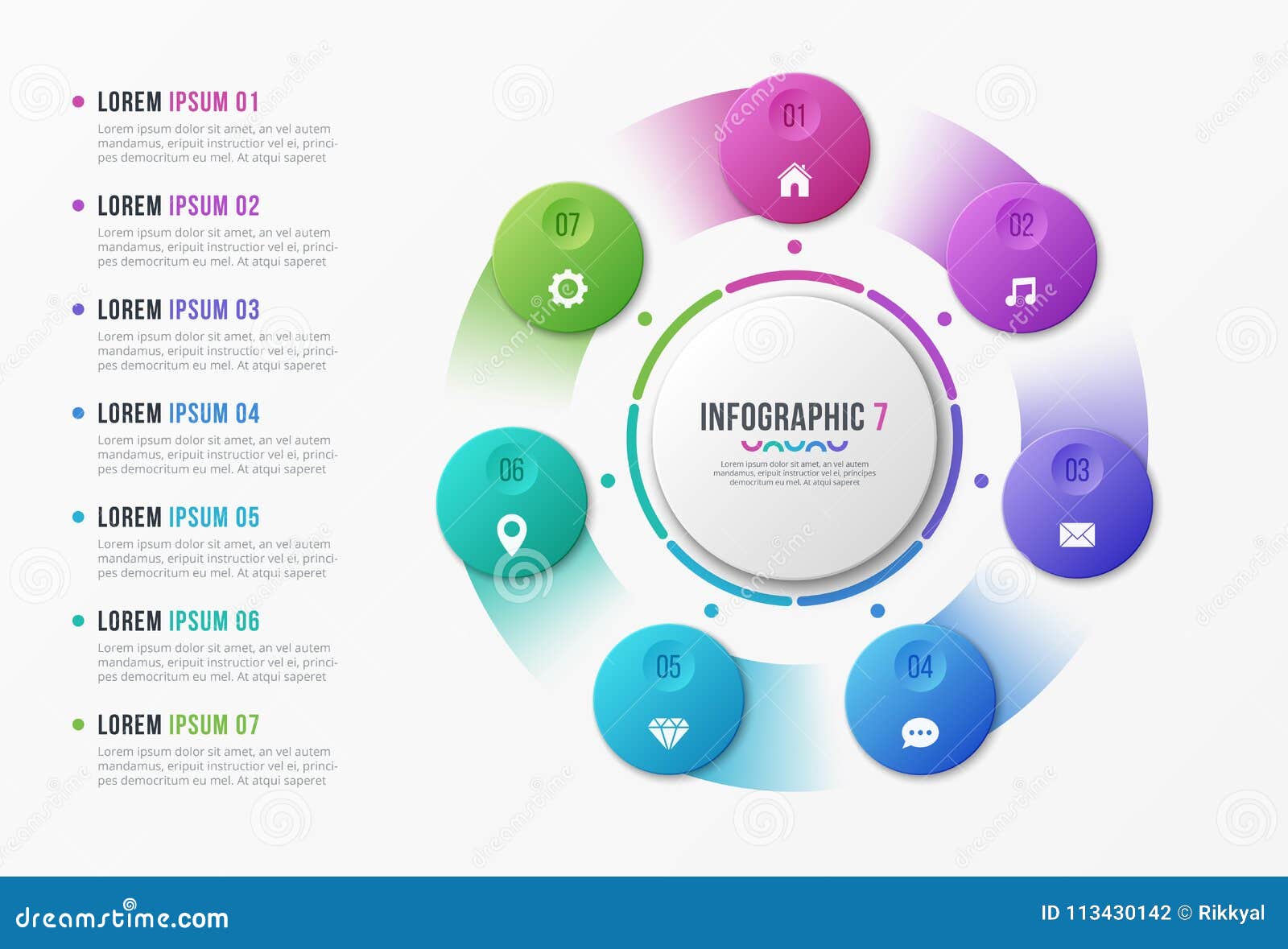 Rotating Circle Chart Template with 7 Options. Vector Design for Stock ...