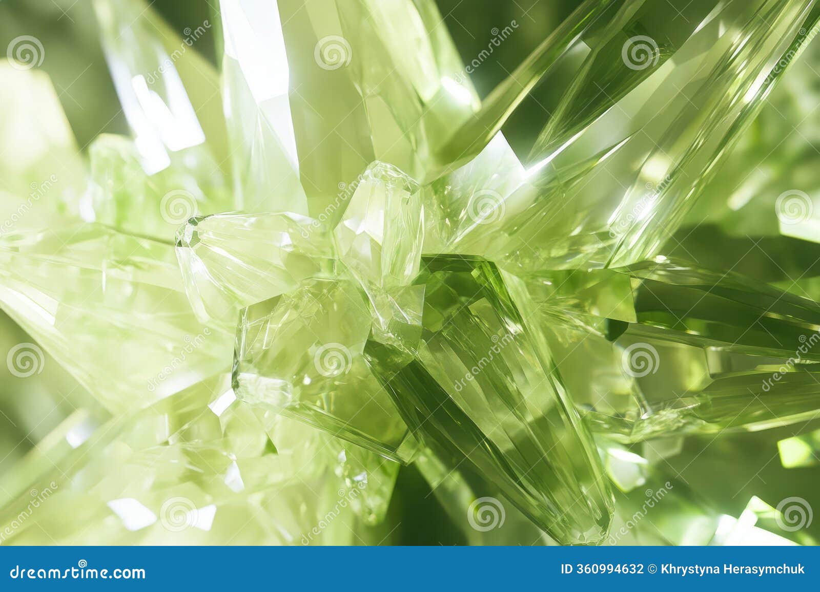 Rotating Crystalline Form in Light Green, Refracting Light As it Shifts ...