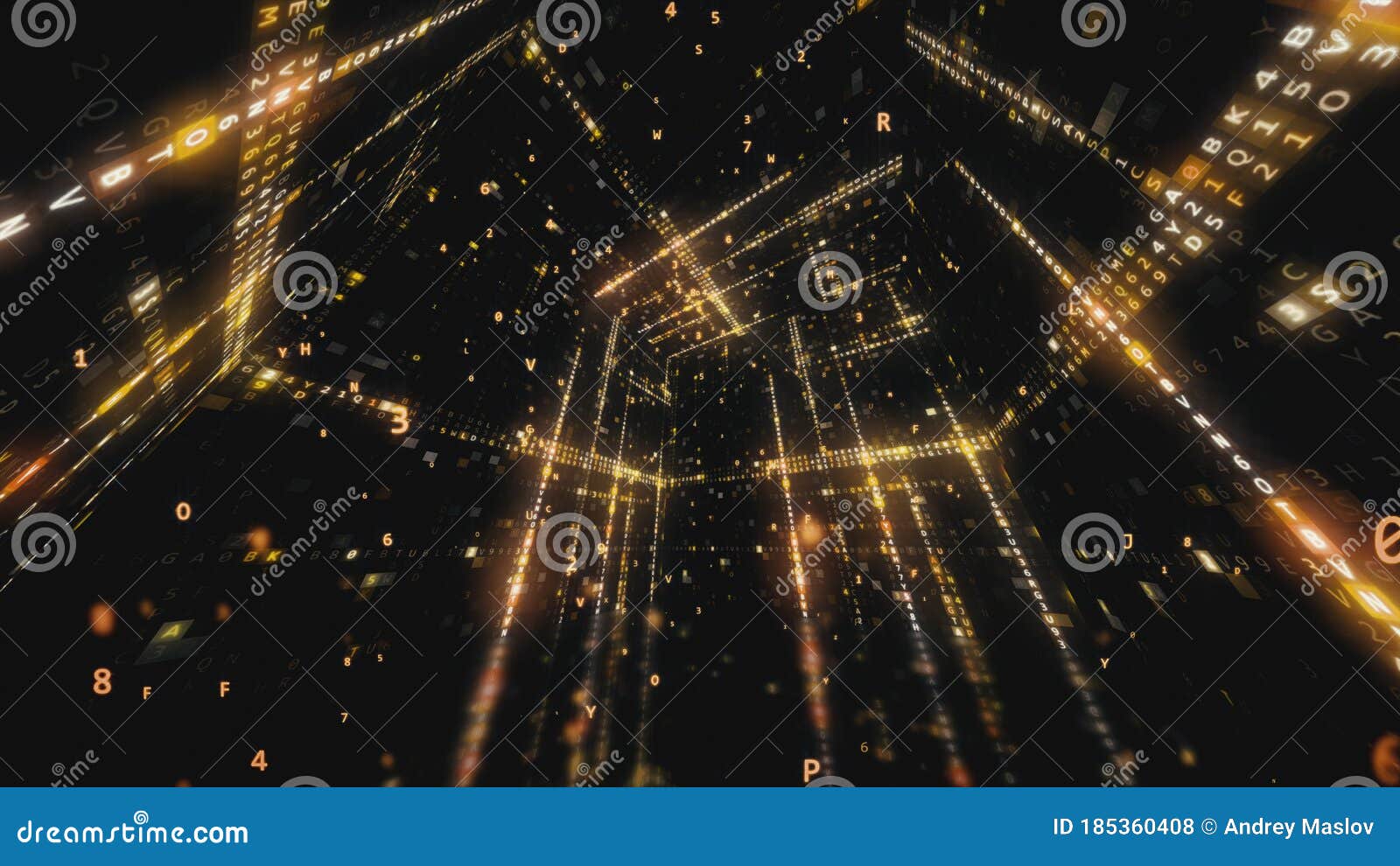 Rotating Cube with Hexadecimal Machine Code Abstract Technological ...