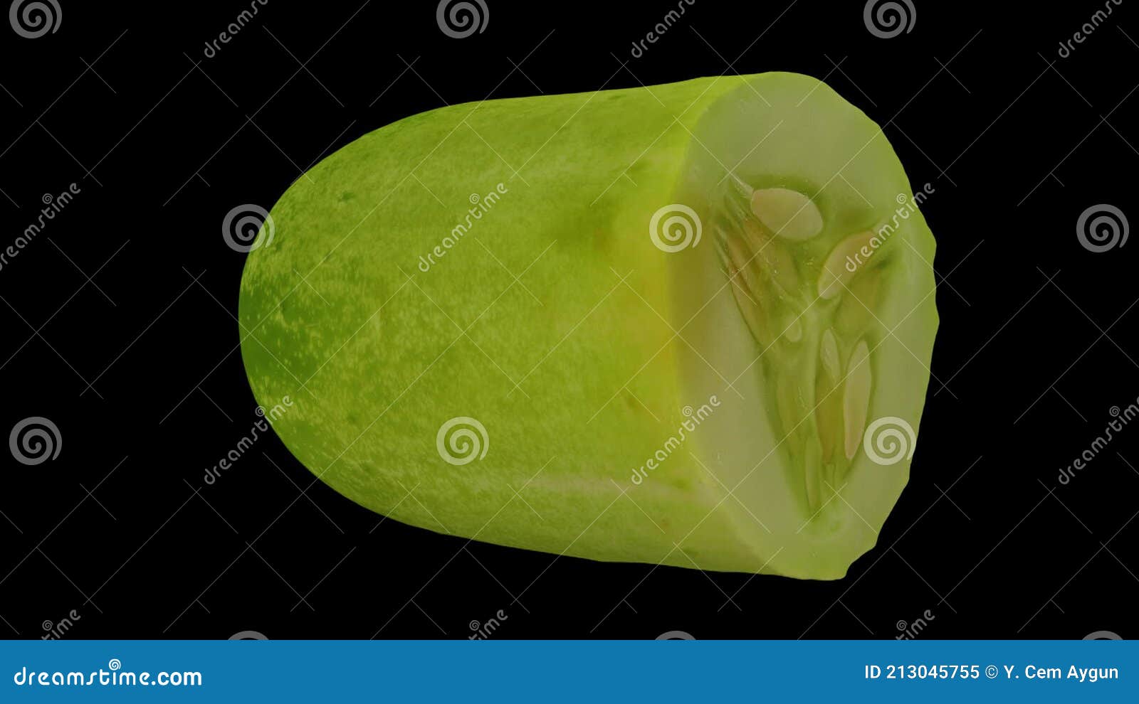 Rotating Cut Emerald White Cucumber on Black Background 02B Looping ...