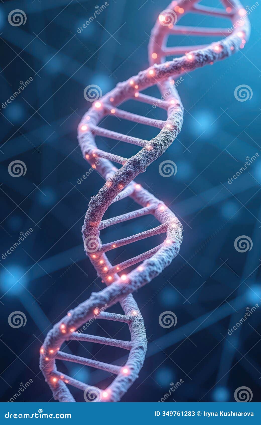 Rotating Dna Helix Structure Glows with Bright Lights. Abstract Network ...
