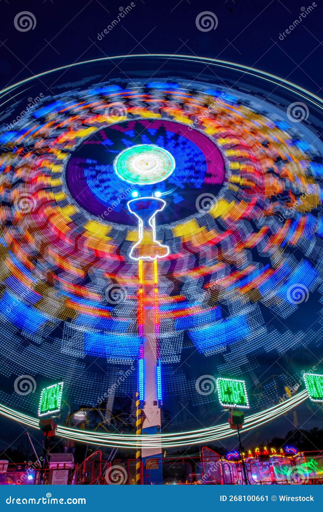 Rotating Funfair Ride at Night, Light Trails, Long Exposure Editorial ...