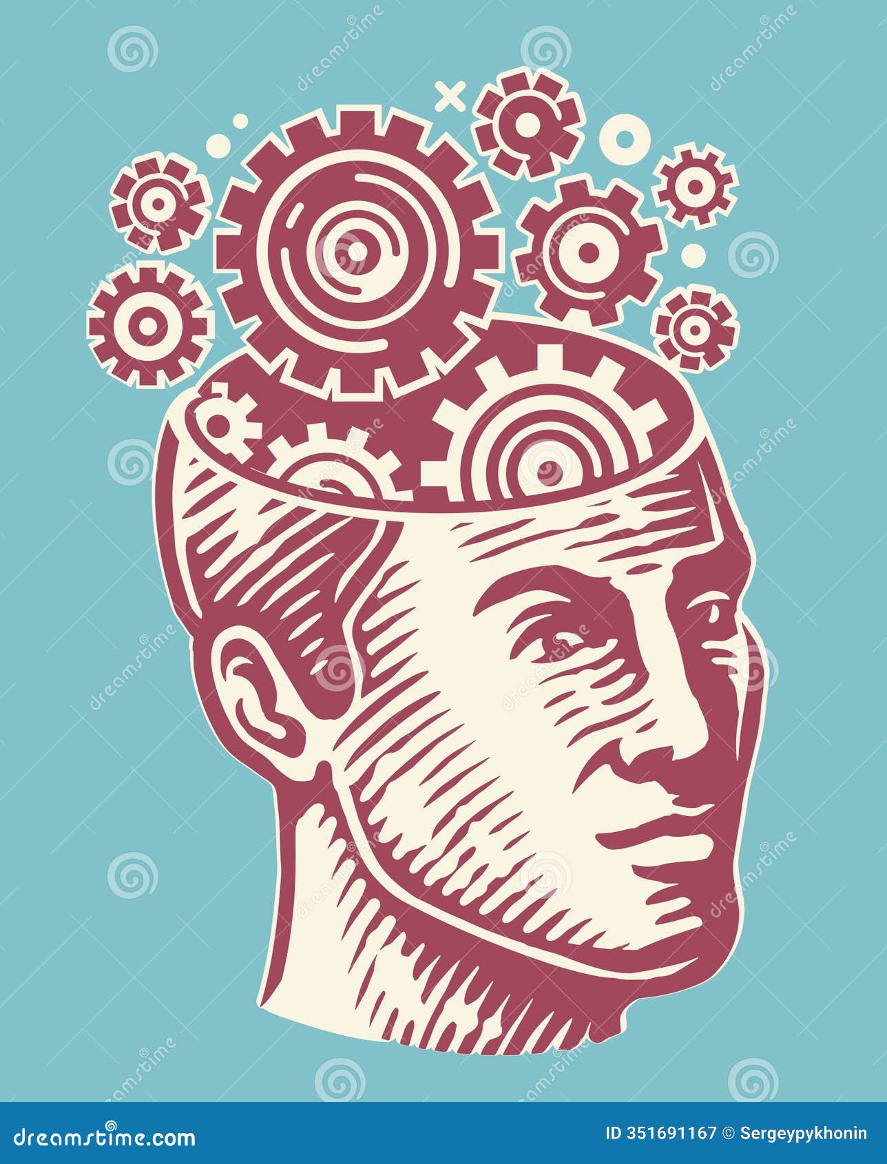 Rotating Gears in Head. Thinking Brain, Brainstorming, Thoughts Concept ...