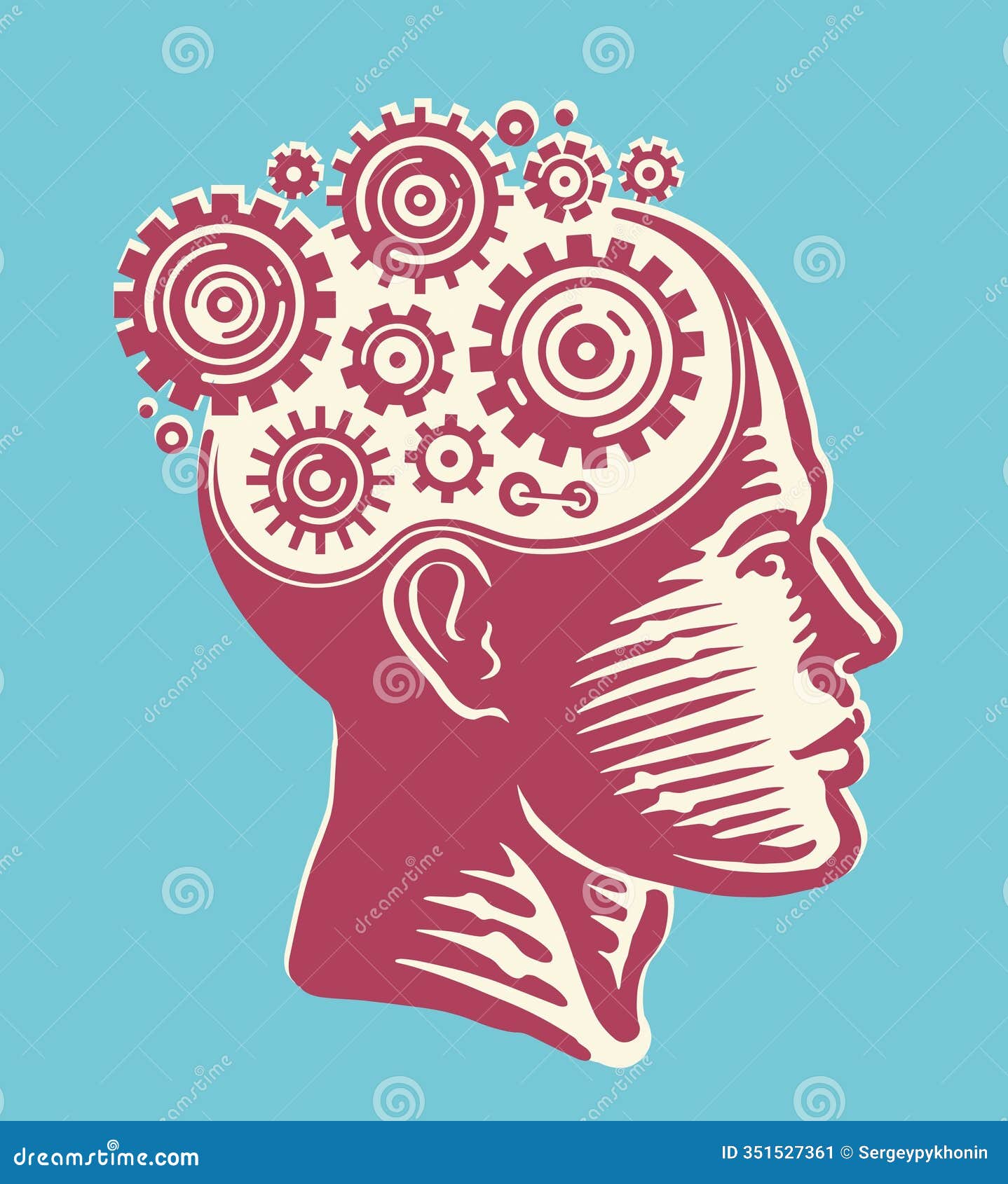 Rotating Gears in Head. Thinking Brain, Brainstorming, Thoughts Concept ...