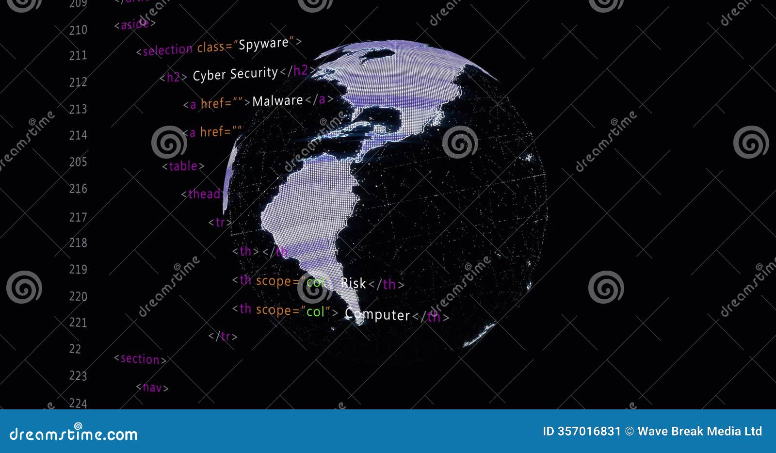 Rotating Globe with Continents Over HTML Code Image Stock Illustration - Illustration of data ...