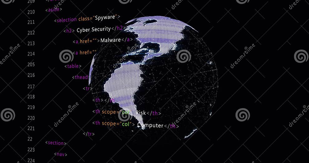 Rotating Globe with Continents Over HTML Code Image Stock Illustration - Illustration of data ...