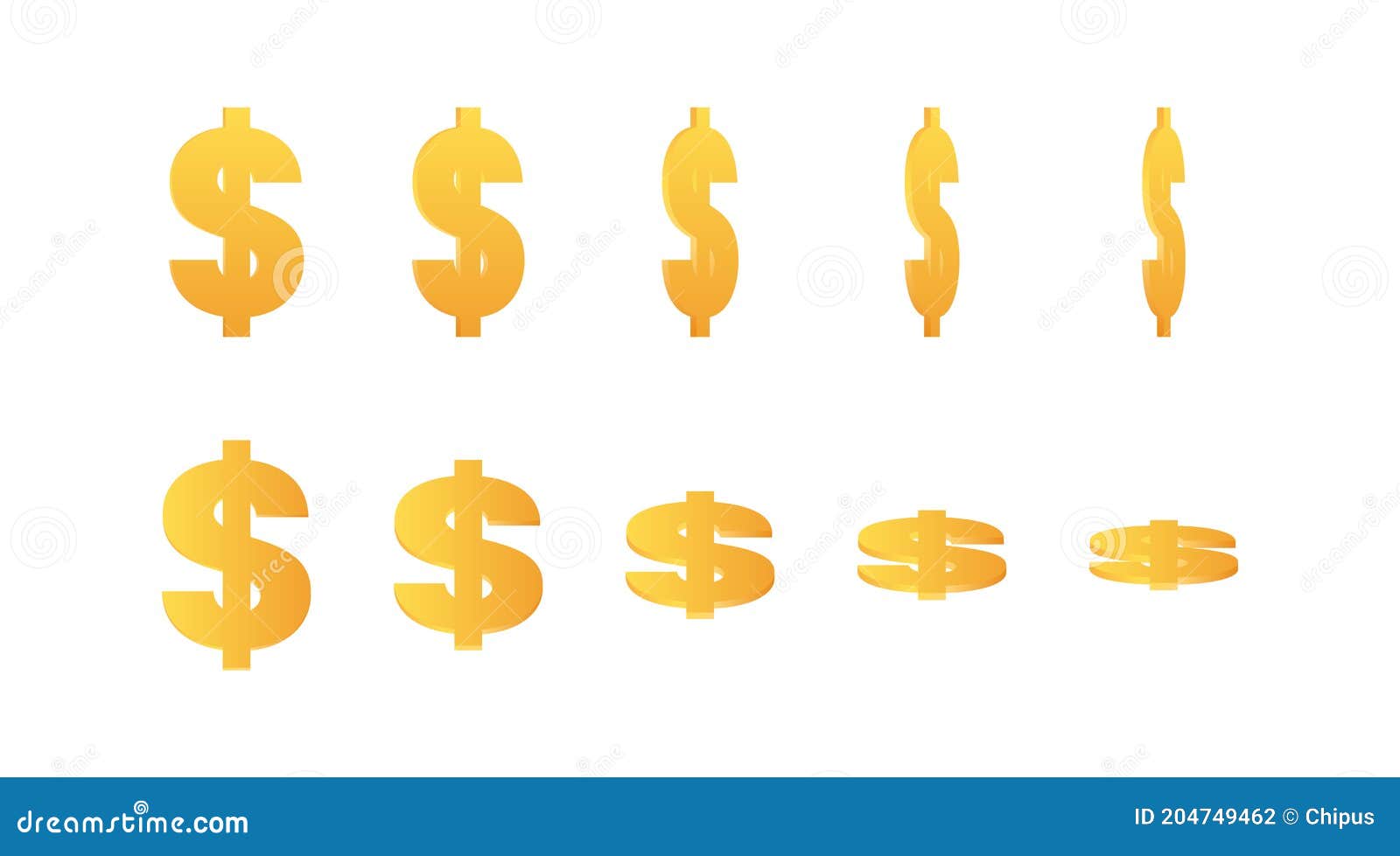 Rotating Golden Dollar Sign 3d Realistic Dollar Stock Vector