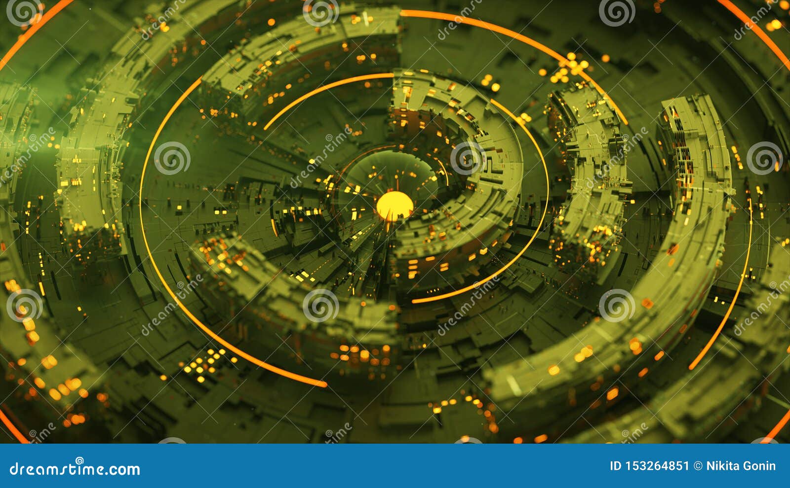 Rotating Green Circle Elements 3D Rendering Illustration Stock ...