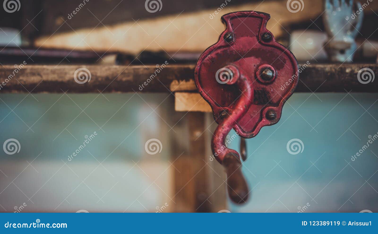 Rotating Handle Reel Spindle Machine Stock Image - Image of industrial ...