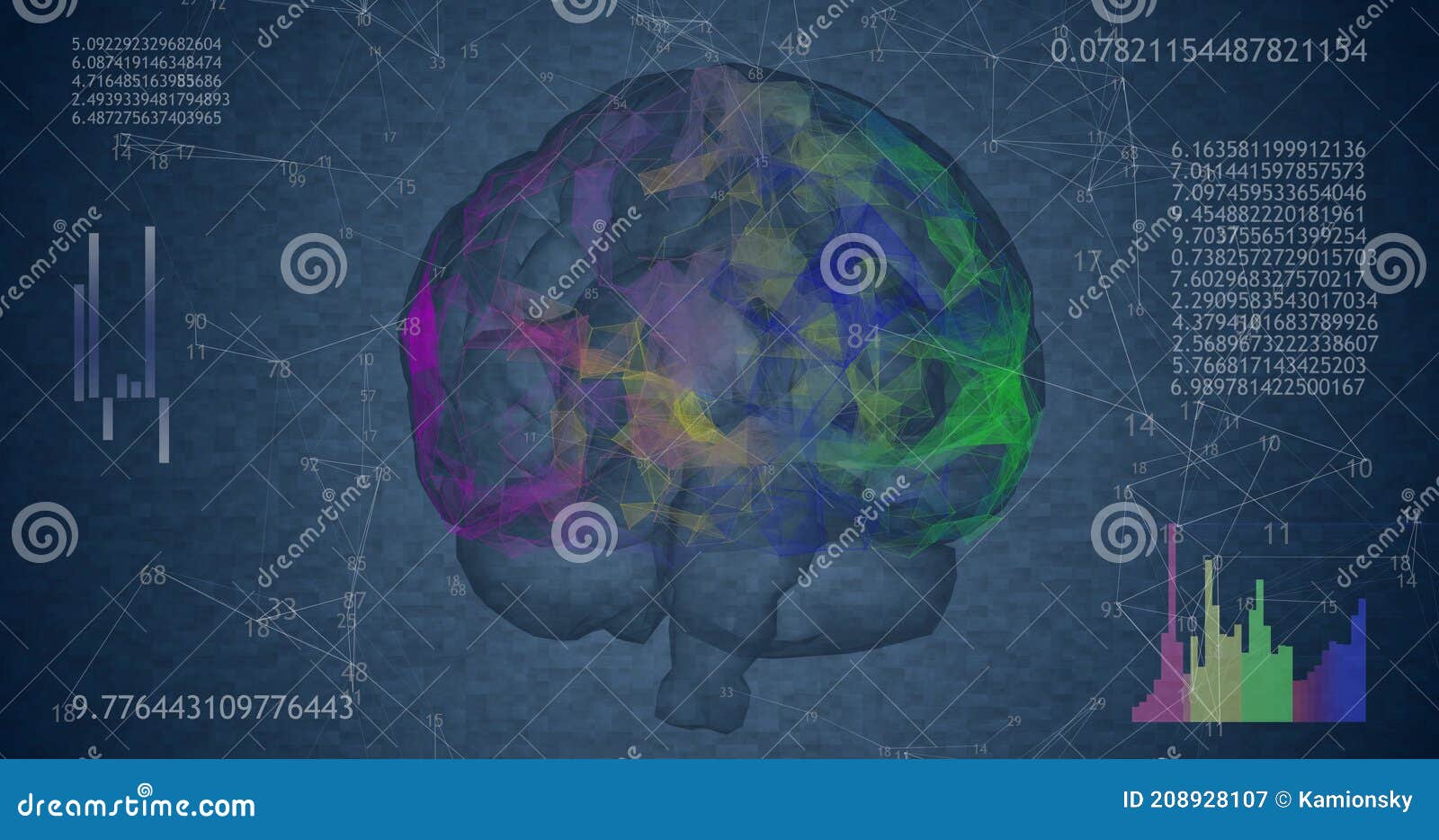Rotating 360 Low Polygonal Brain 3D Model on Blue Background with ...