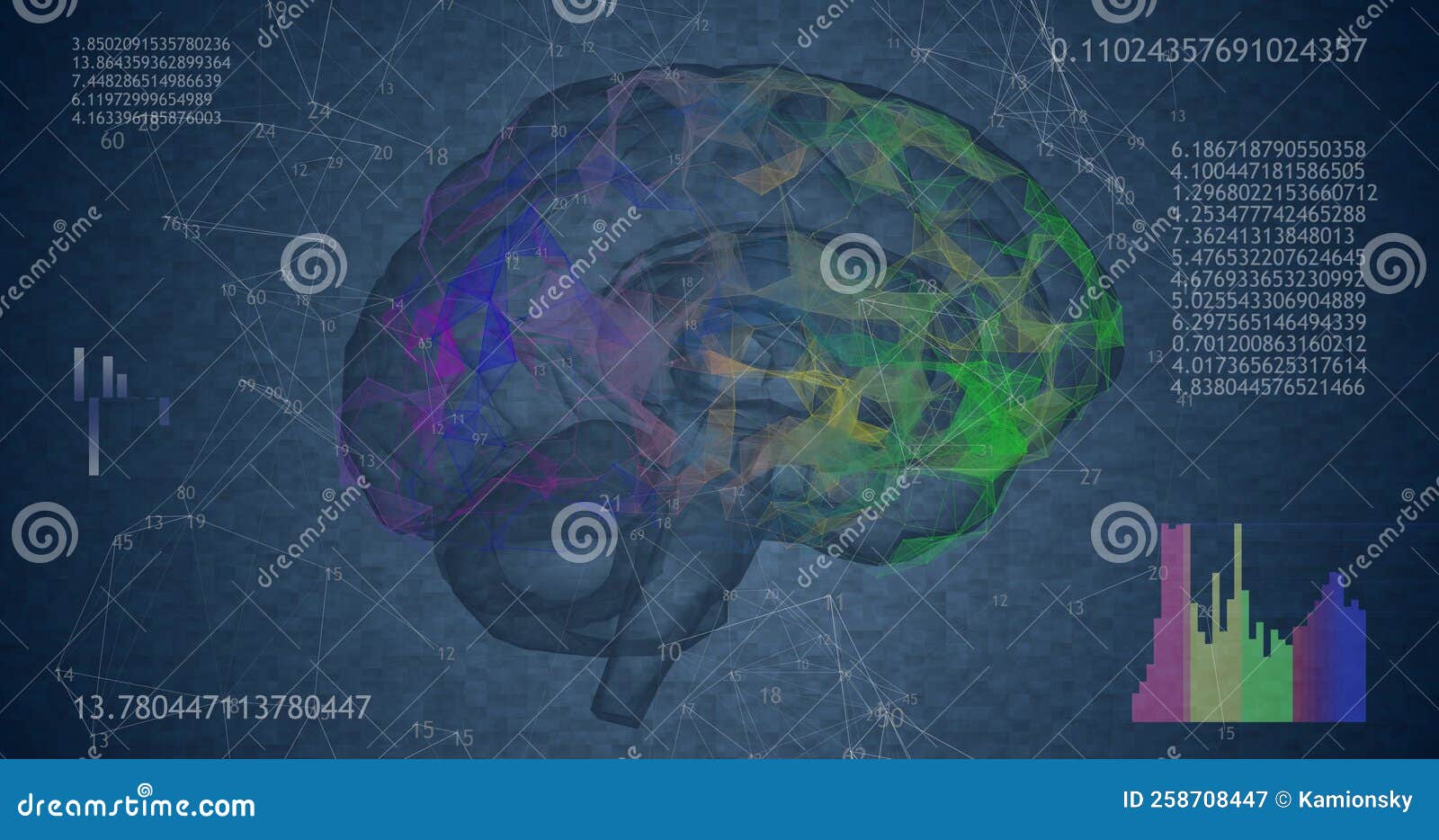 Rotating 360 Low Polygonal Brain 3D Model on Blue Background with ...