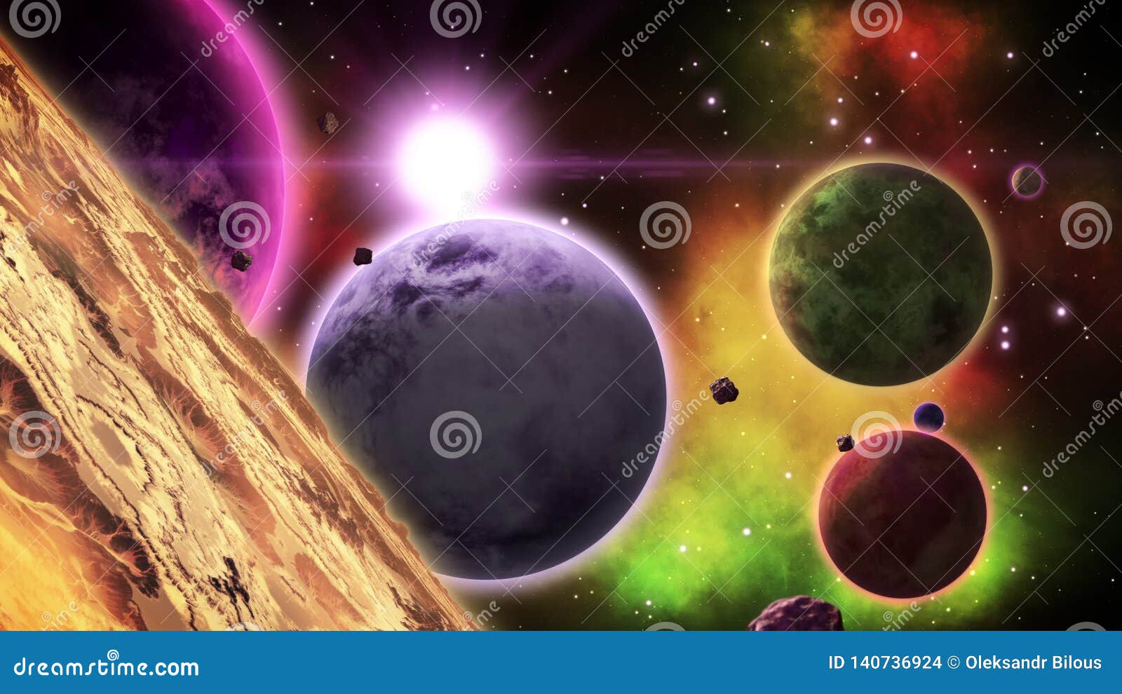 Rotating Planets in the Distant Cosmos. Space Art Collection. Loop ...