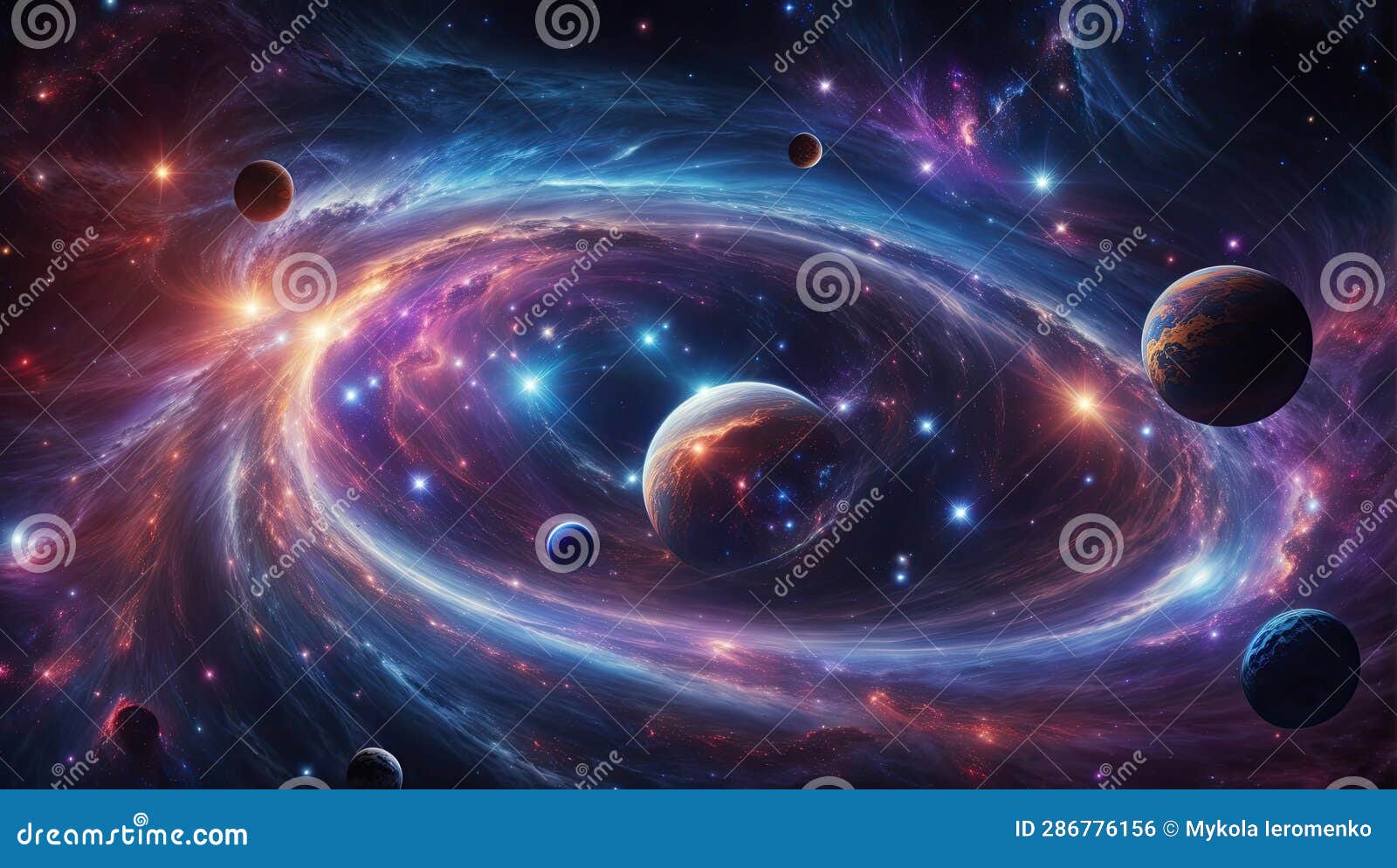 Rotating planets in space stock illustration. Illustration of light ...