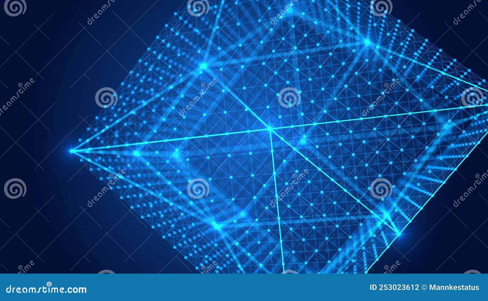 Rotating Plexus Wireframe Cube with Blockchain Concept Over Dark Blue ...