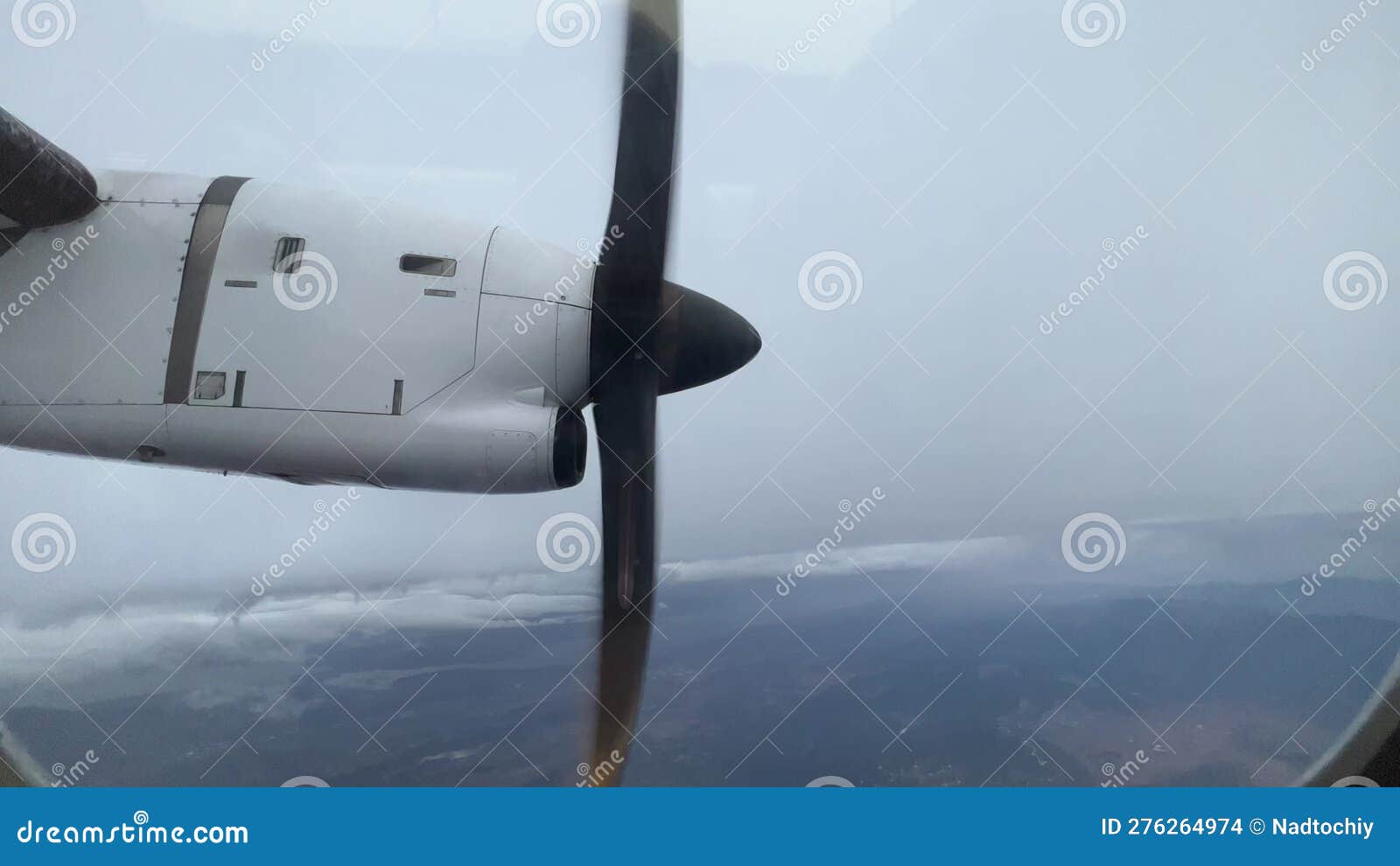 Rotating Propeller of an Airplane Flying through the Clouds Stock ...
