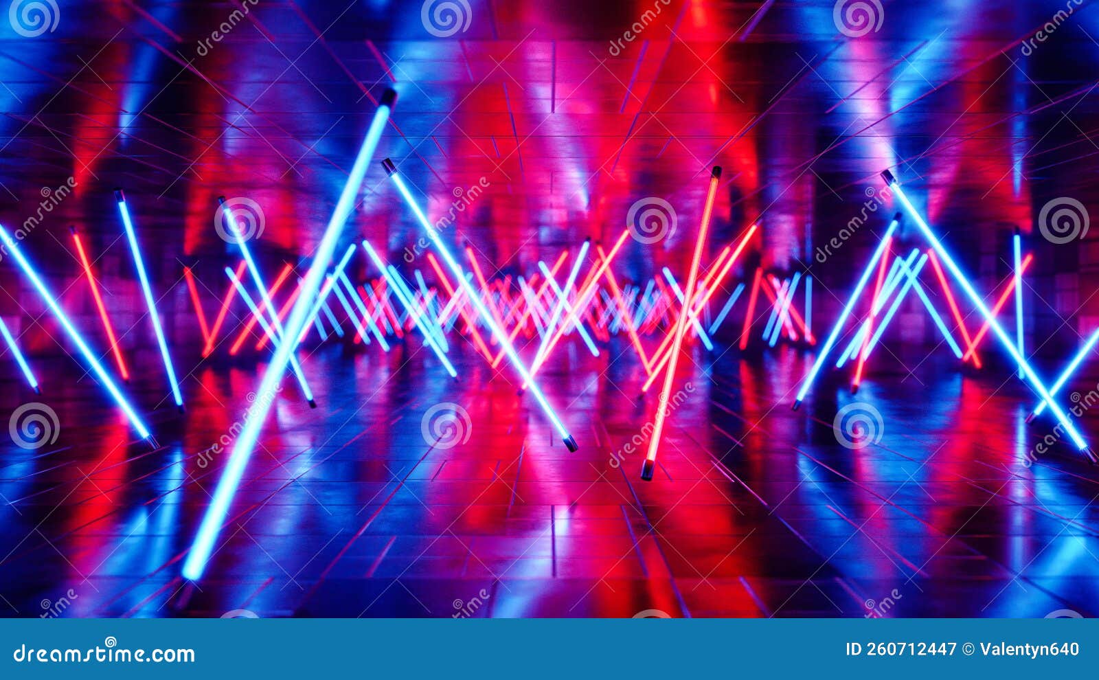 Rotating Red and Blue Fluorescent Lights. 3D Rendering Illustration ...