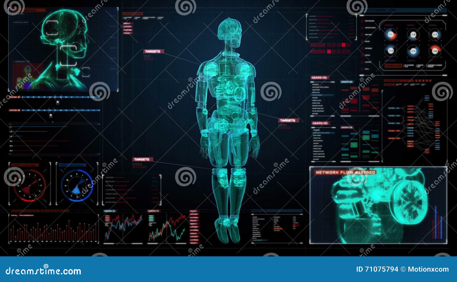 Rotating Semitransparency 3D Robot Body, X-ray Scan in Digital ...