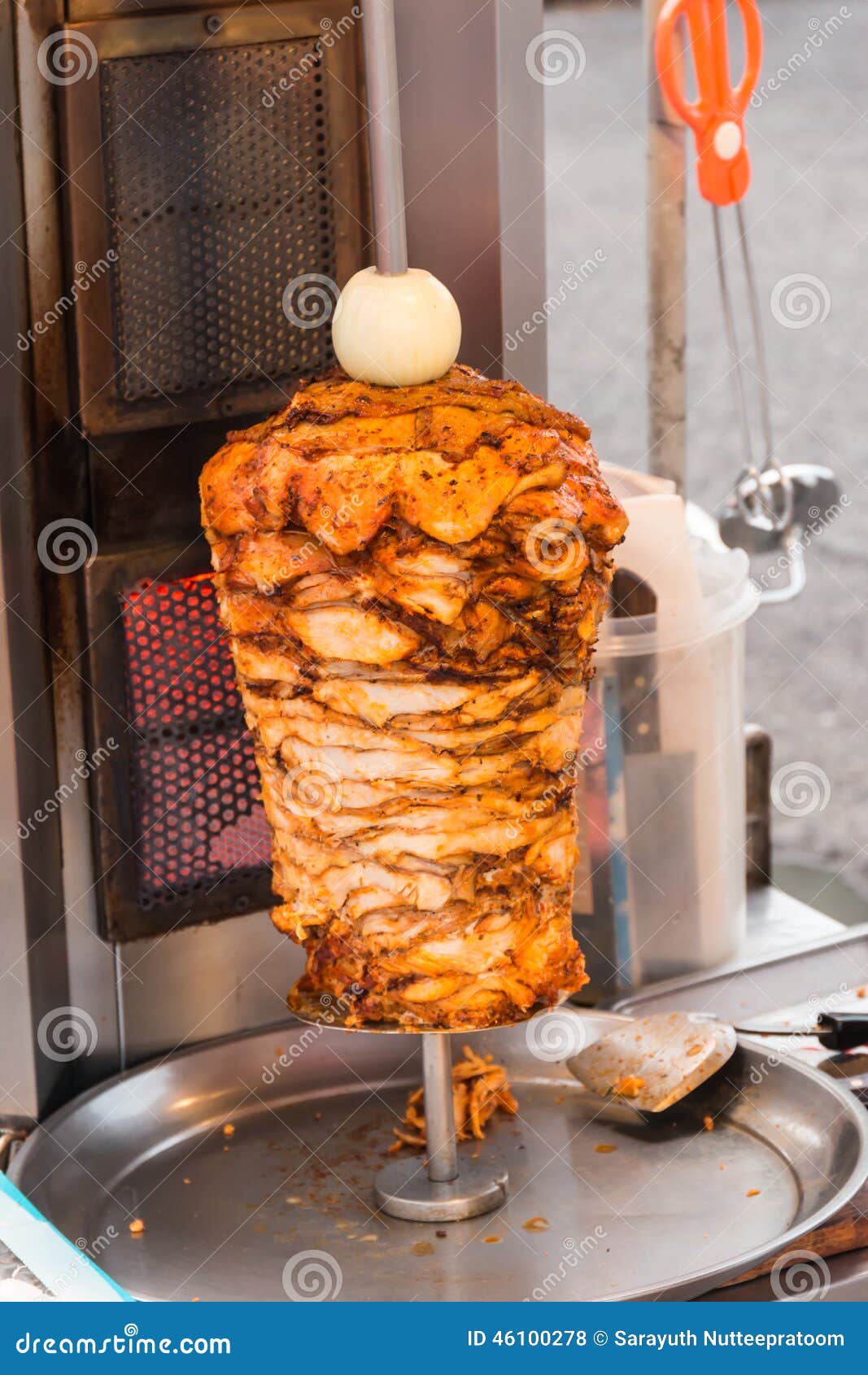 Rotating Skewered Chicken Grilled Stock Photo - Image of east, vertical ...