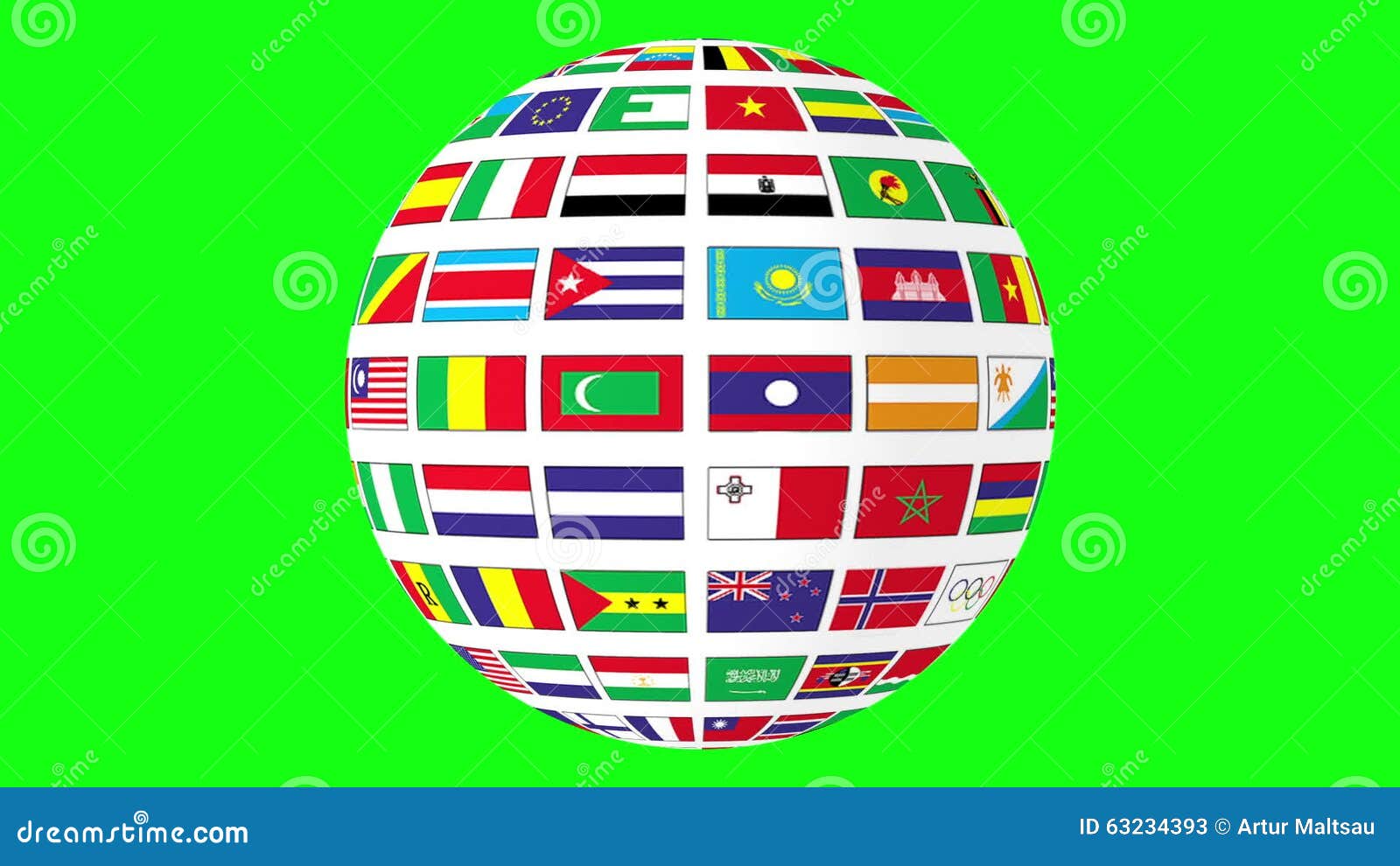 Rotating Sphere with World Flags Isolated on Green Screen Stock Video ...