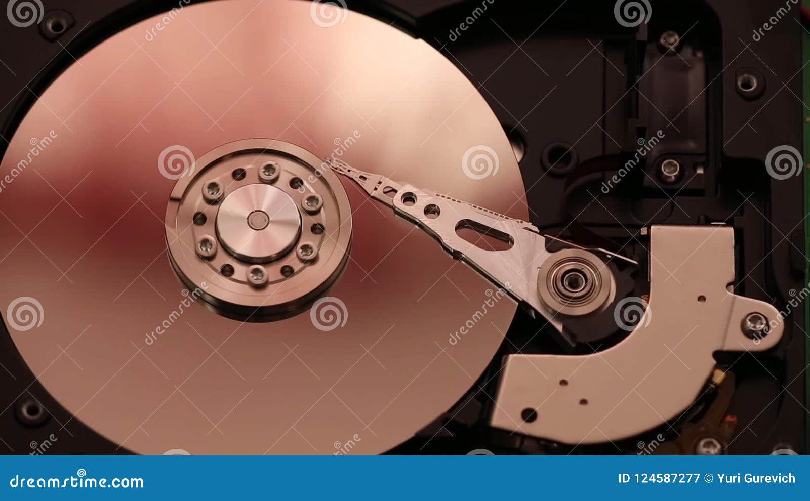 Rotating Spindle, Swinging Read-write Arm, Magnetic Platter, Inside of ...