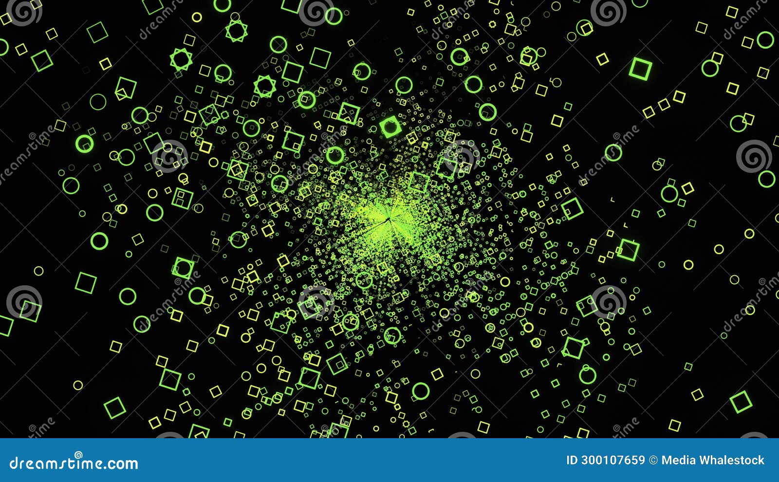 Rotating Squared Matrix Field on a Black Background. Design. Green ...