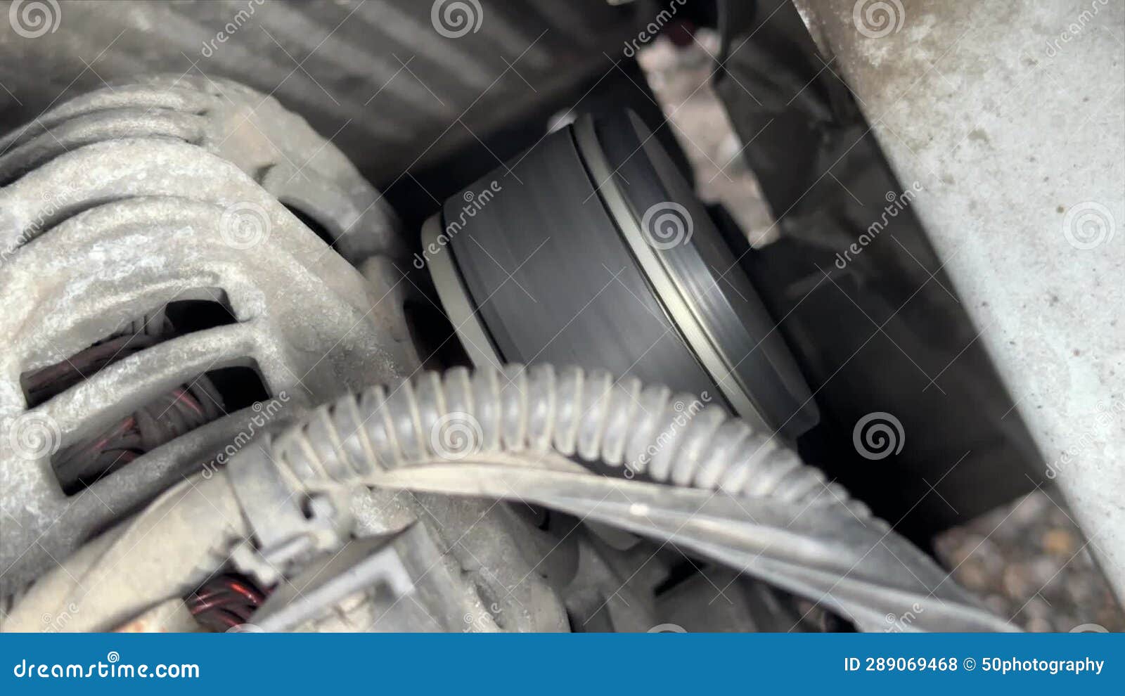Rotating Transmission Belt in Car S Engine. V-belt Stock Footage ...