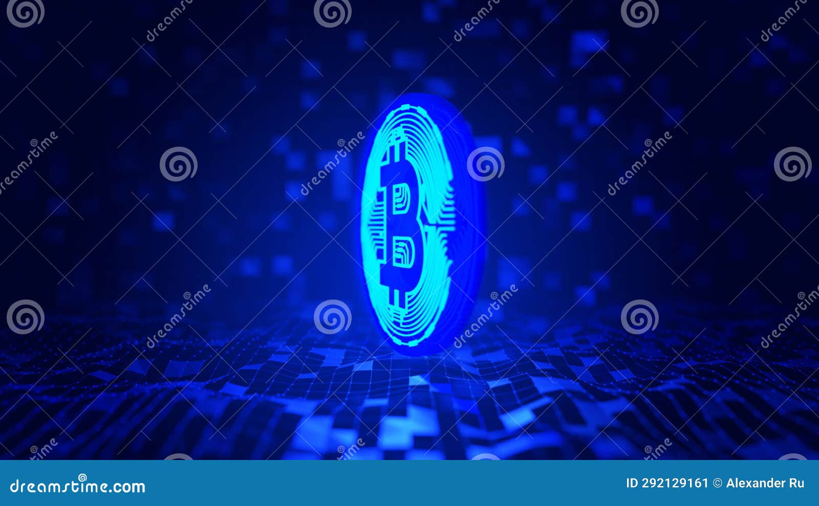 Rotating Virtual Bitcoin Coin in Technology Background. Stock Video ...