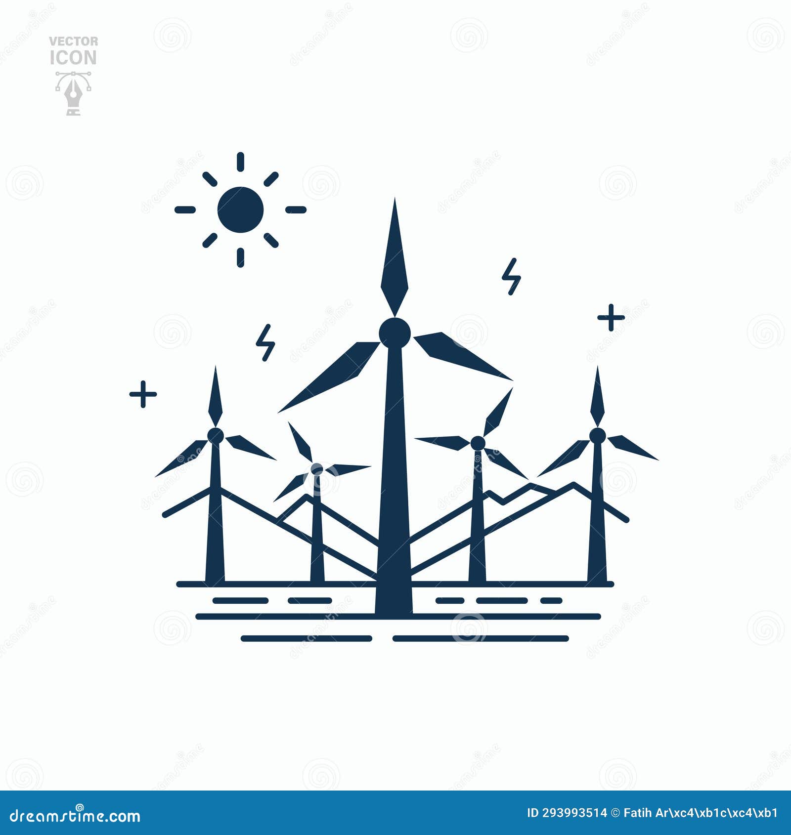 Rotating Windmill Icon. Wind Eco Energy Contour Symbol. Vector ...