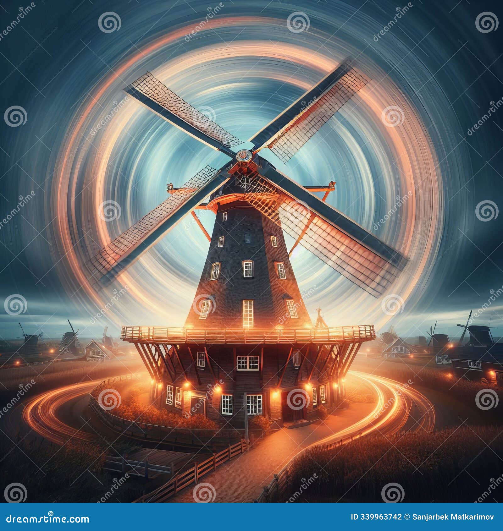 Rotating Windmill a Windmill in Motion Captured with a Slow Shut Stock ...