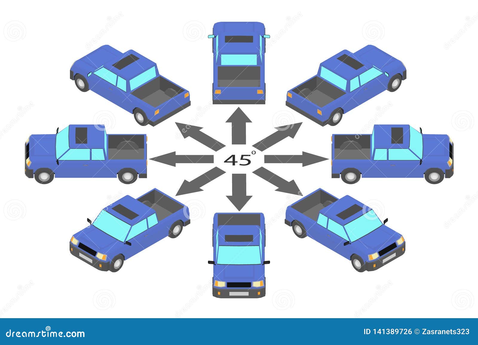 Rotation of the Pickup Truck by 45 Degrees. Stock Vector - Illustration ...