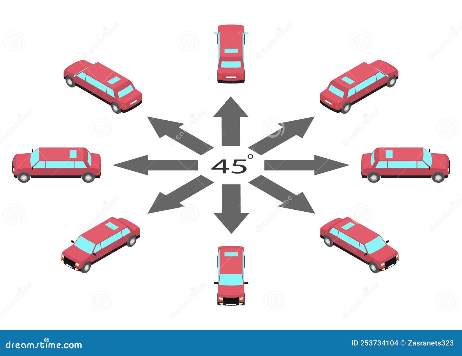 Rotation of Pink Limousine by 45 Degrees. Stock Vector - Illustration ...