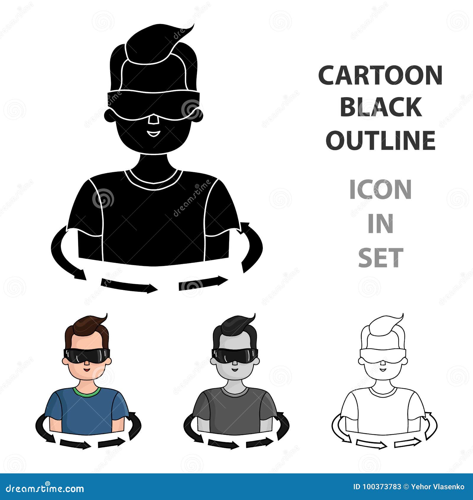 Rotation Of Player In The Virtual Reality Icon In Cartoon Style ...