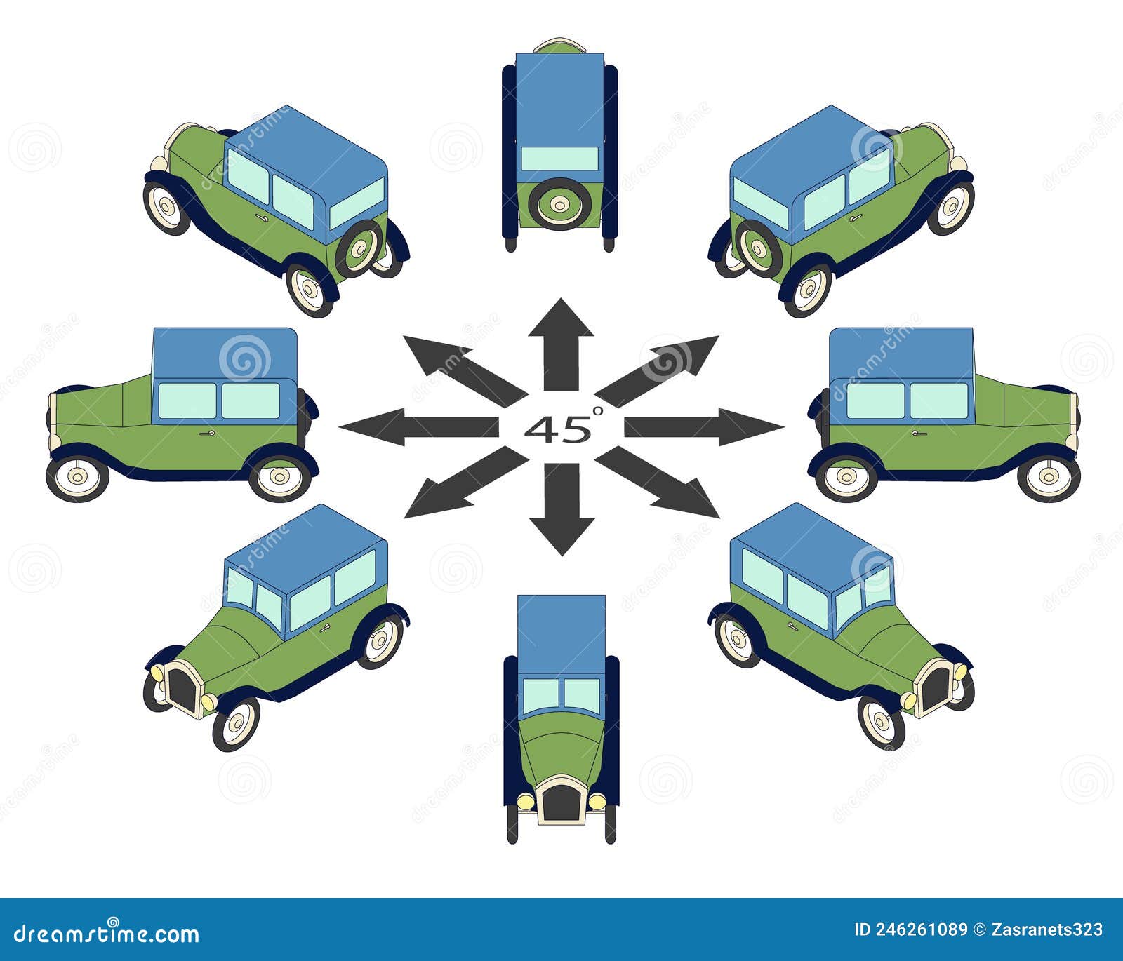 Rotation of Retro Cars by 45 Degrees. Stock Vector - Illustration of ...