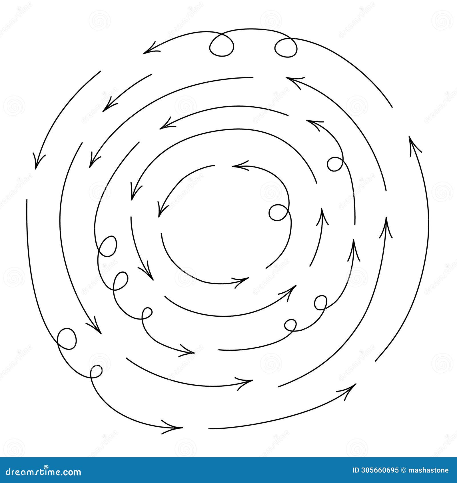Collection of Thin Hand Drawn Arrows Moving in a Circle. Vector Curvy ...