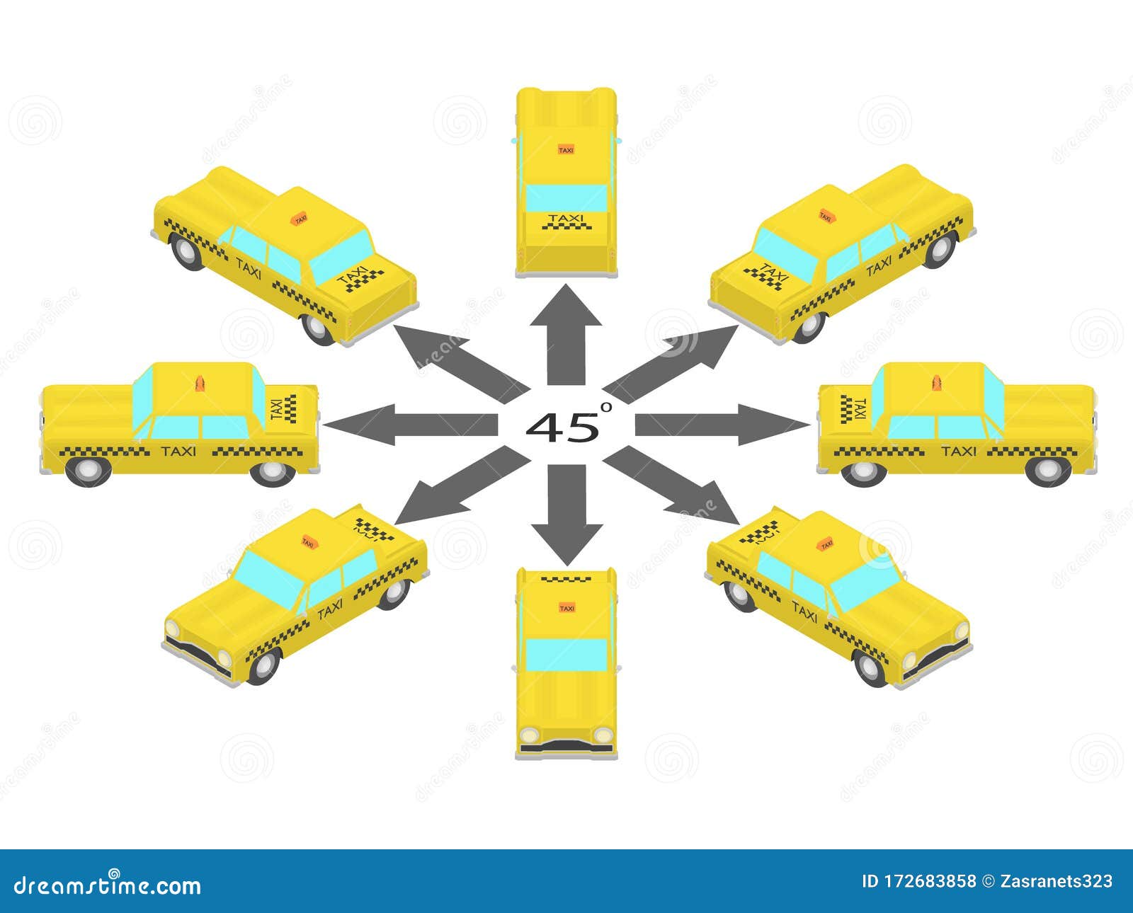 Rotation of the Taxi Car by 45 Degrees. Stock Vector - Illustration of ...