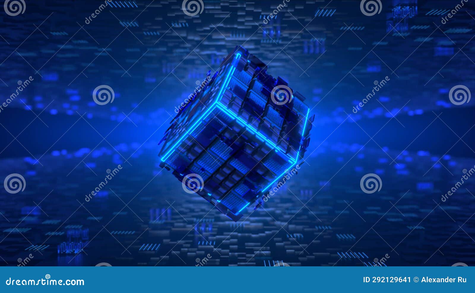 Rotation of the Technological Cube. Digital Data, Blockchain Connection ...