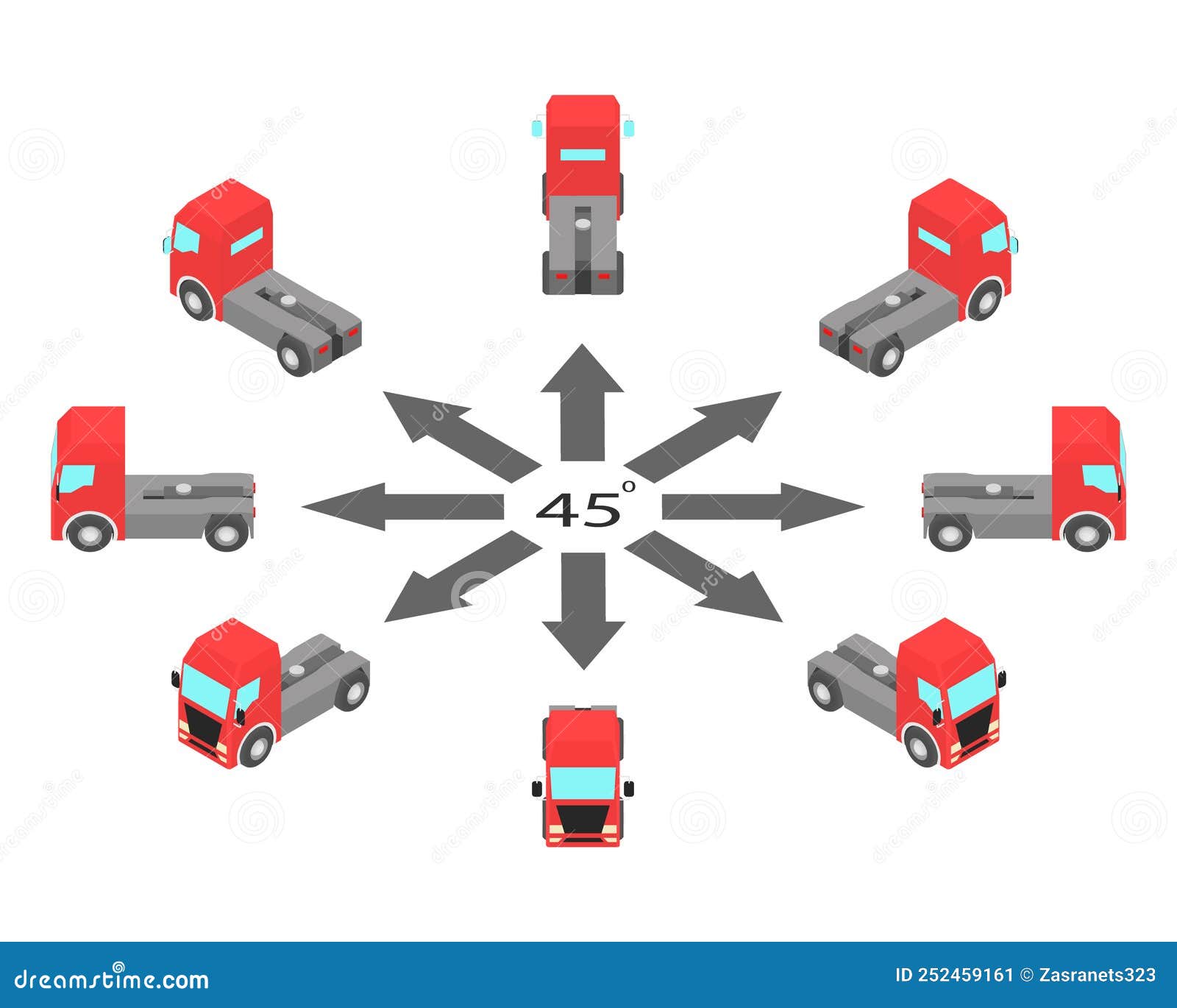 Rotation of Trucks without Semi-trailer by 45 Degrees. Stock Vector ...